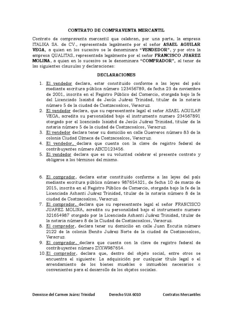 Modelo De Contrato De Compraventa Mercantil Pdmrea 69800 The Best ...