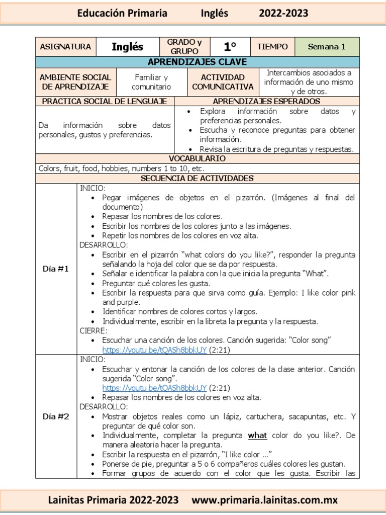 Actividades de Inglés 1° Primaria | PDF | Lingüística | Cognición