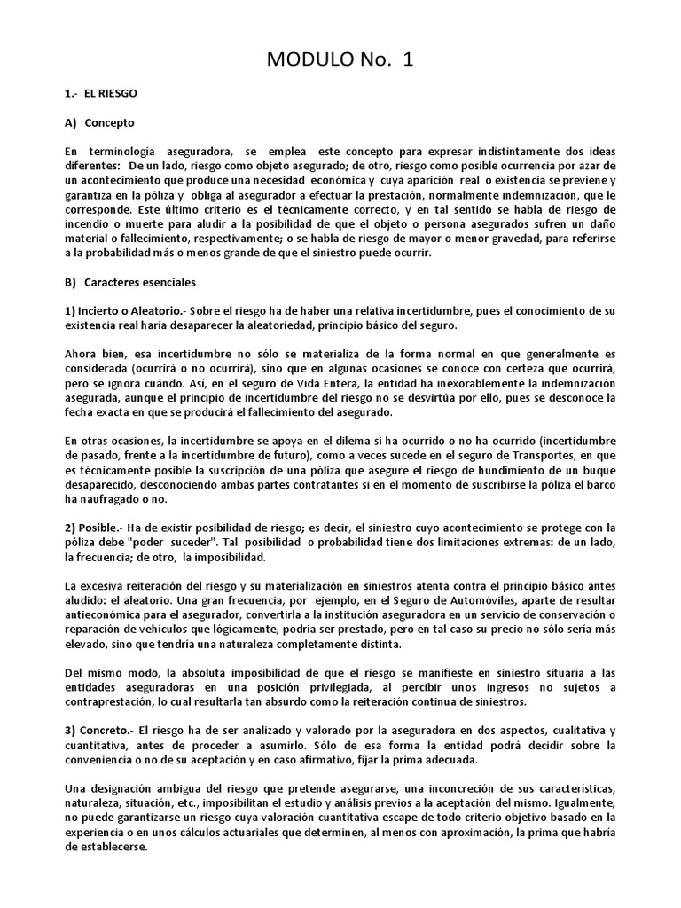 Primera Parte | PDF | Seguro | Riesgo