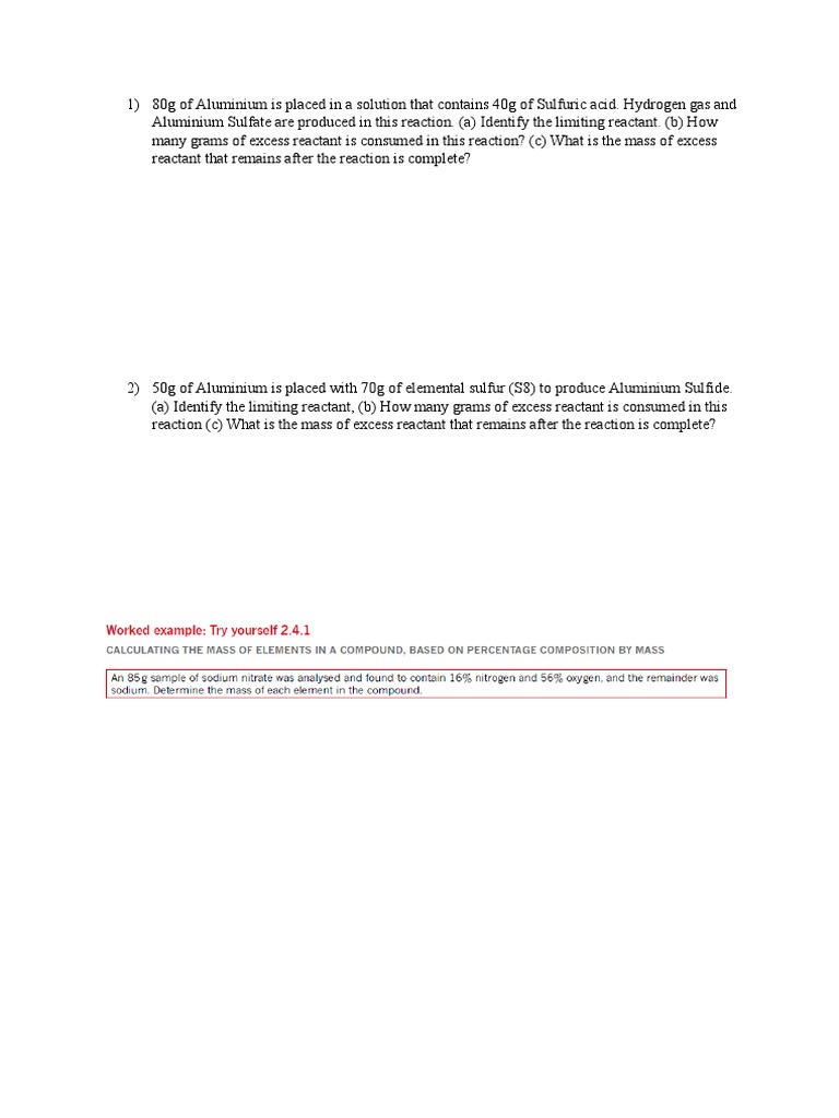 Limiting Reagant Questions | PDF