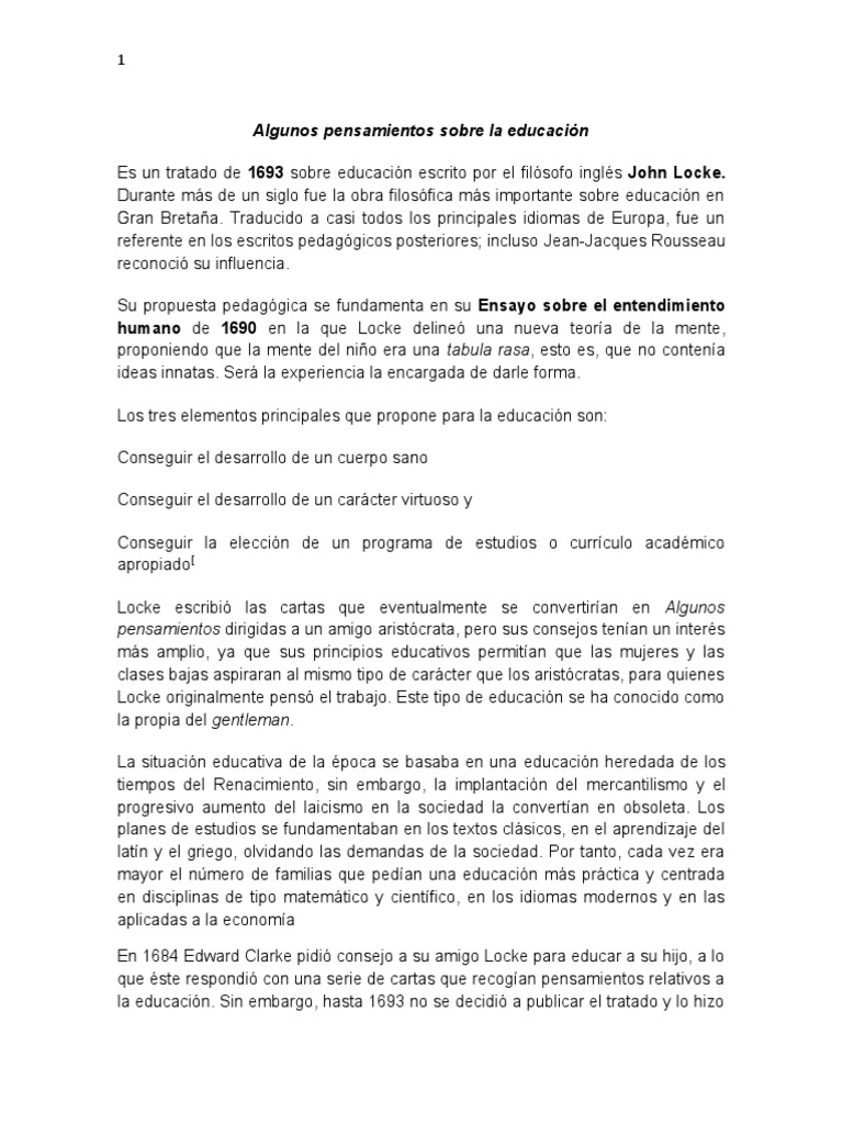 Algunos Pensamientos Sobre La Educacion | PDF | John Locke