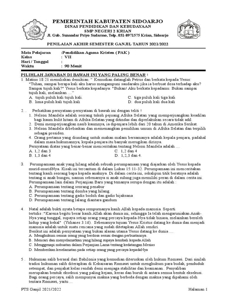 Soal Pas Ganjil 2022 (Pak 7) | PDF