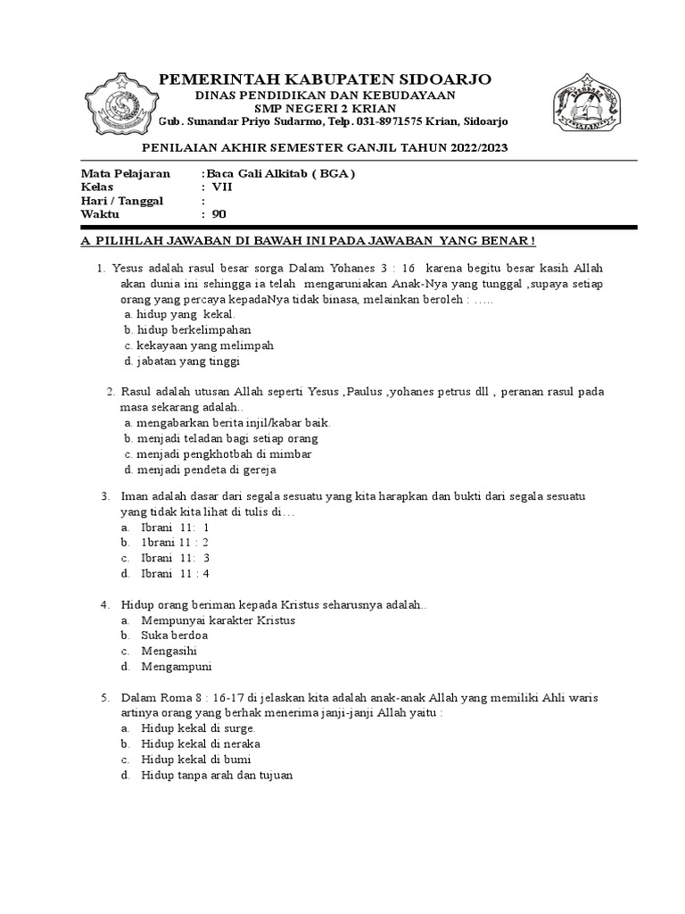 Soal Pas Ganjil 2022 (Bga 7) | PDF | Filsafat | Sejarah