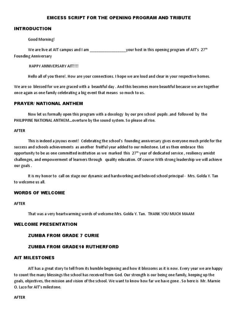 Emcess Script For The Opening Program and Tribut1 | PDF