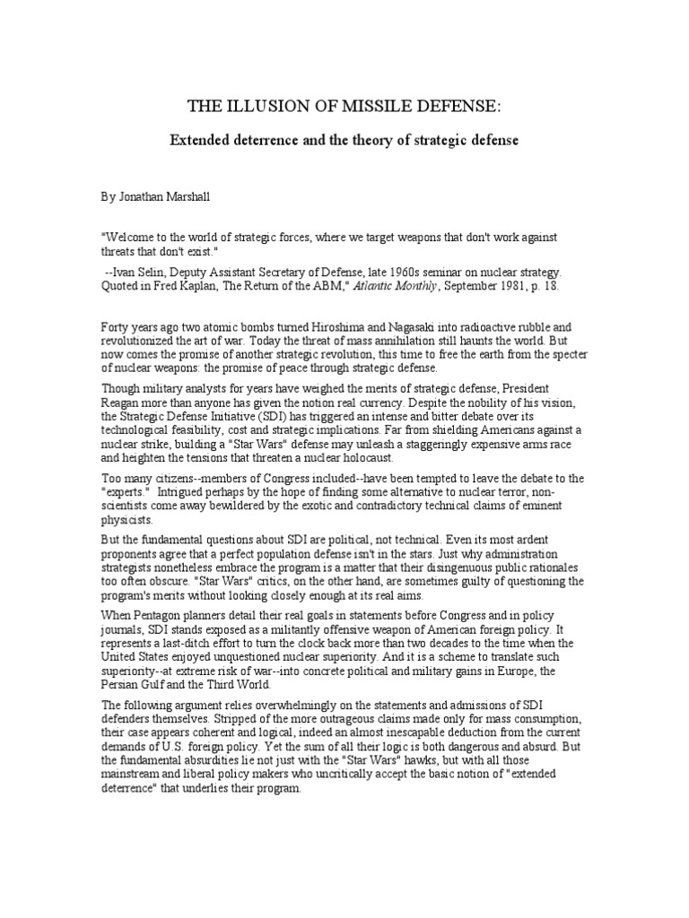 Illusion of Missile Defense | PDF | Strategic Defense Initiative ...