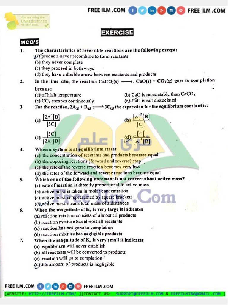 10th Chemistry Ch9 Exercise MCQs | PDF