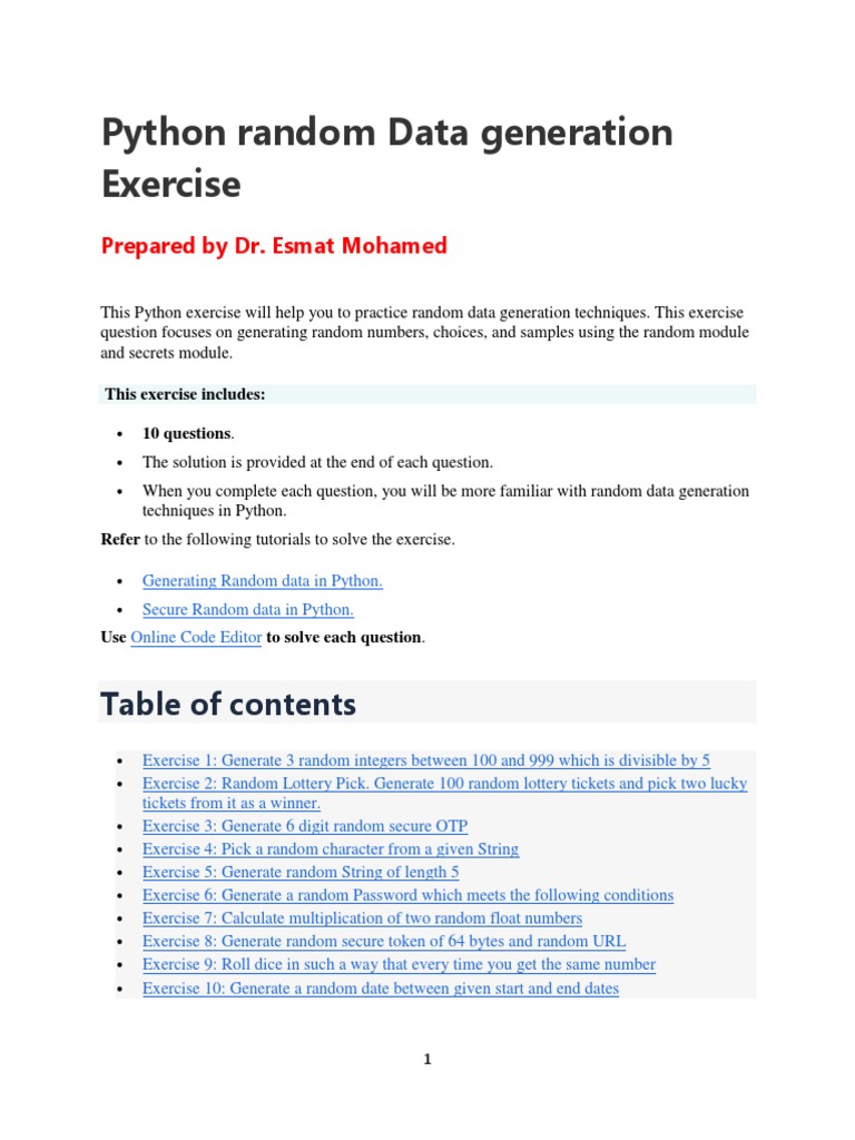 Python Random Data Generation Exercise 2 | PDF | Randomness | String ... Python Random Data Generation Exercise 2 | PDF | Randomness | String ...