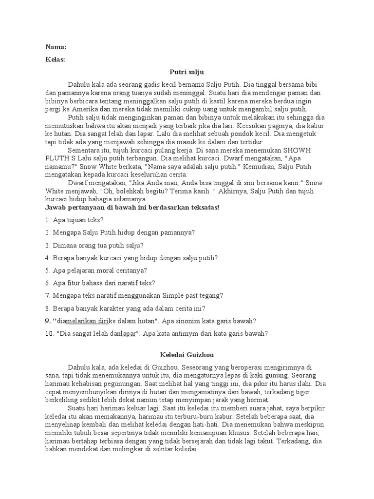 Soal Narrative Essay Kelas XI - Diterjemahkan | PDF