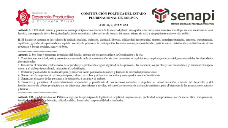 Constitucion Politica Del Estado Plurinacional de Bolivia Transparencia ...