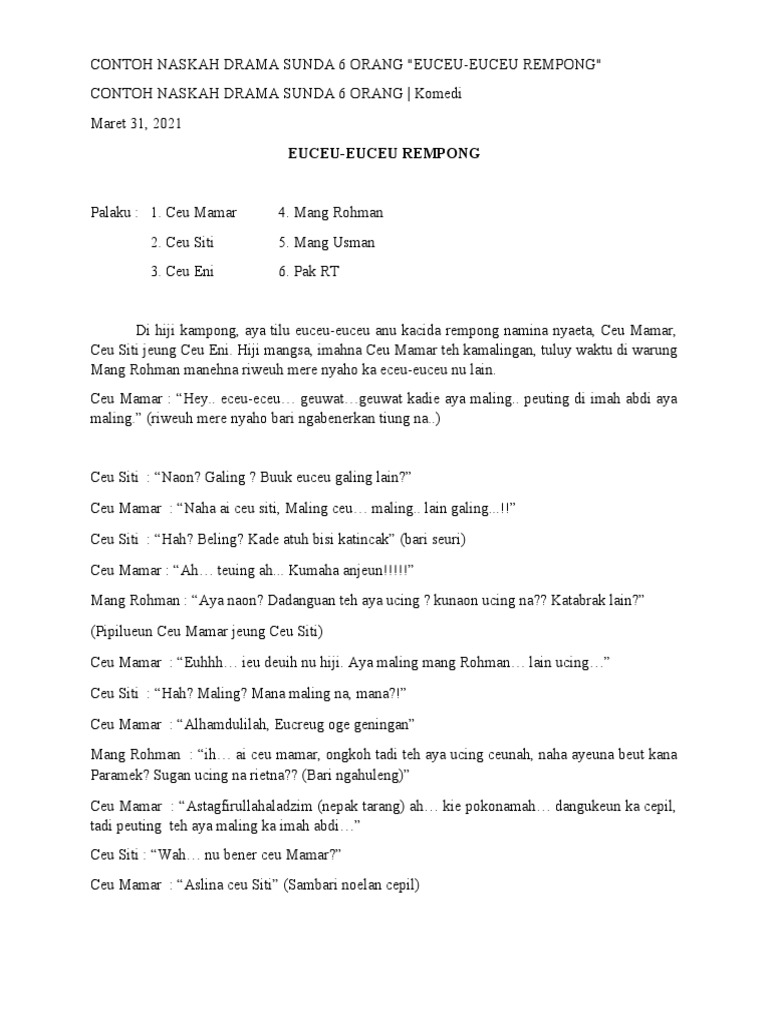 Contoh Naskah Drama Sunda 6 Orang | PDF