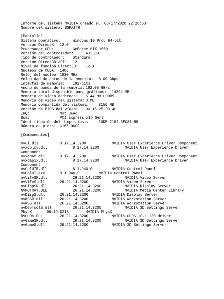 NVIDIA System Information 03-17-2020 22-28-53 | PDF