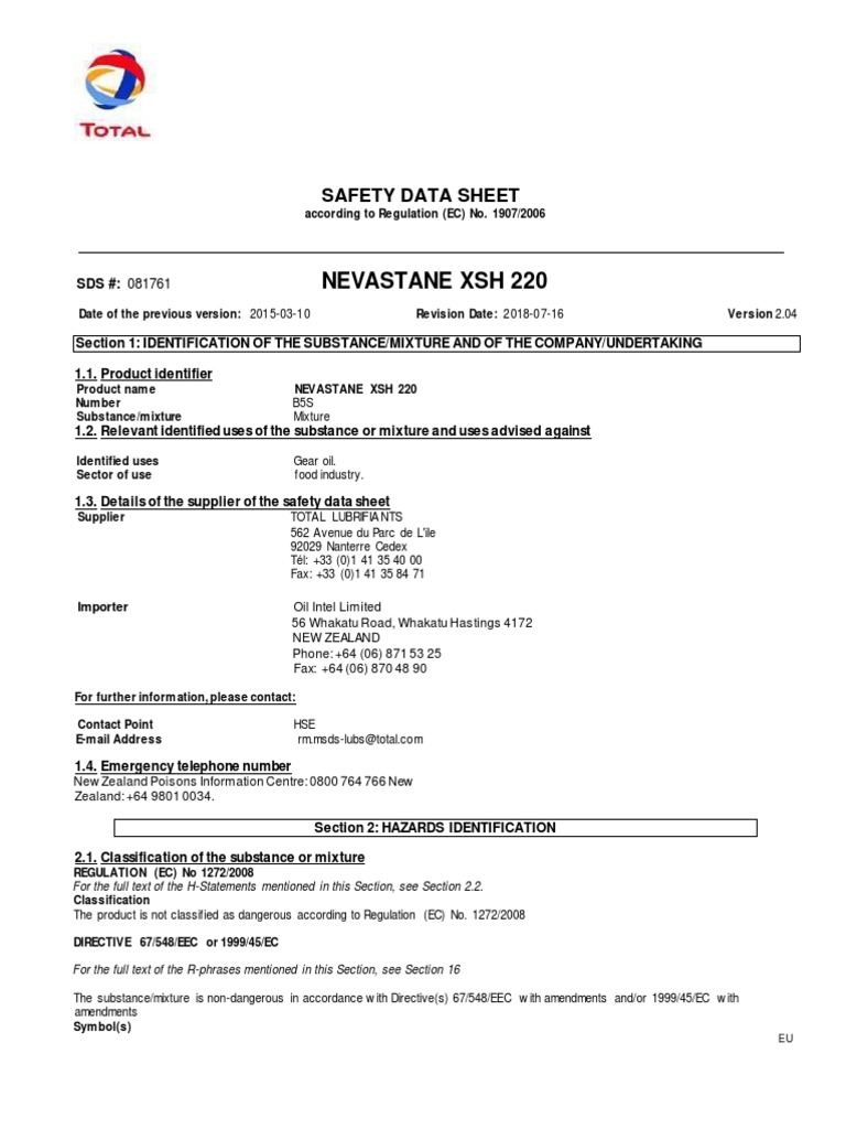 Nevastane XSH 220 Safety Data Sheet | PDF | Toxicity | Combustion