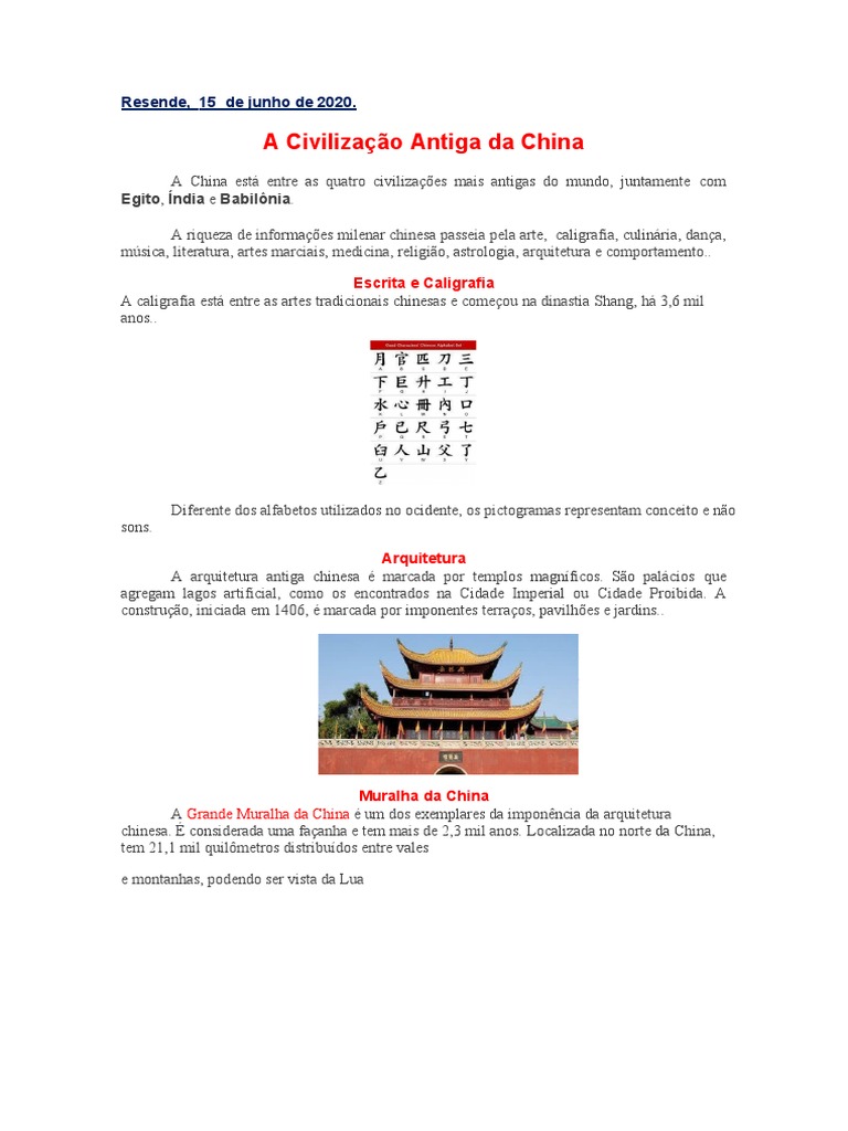 História - A Civilização Antiga Da China - 5 Ano - 2020. | PDF | China ...
