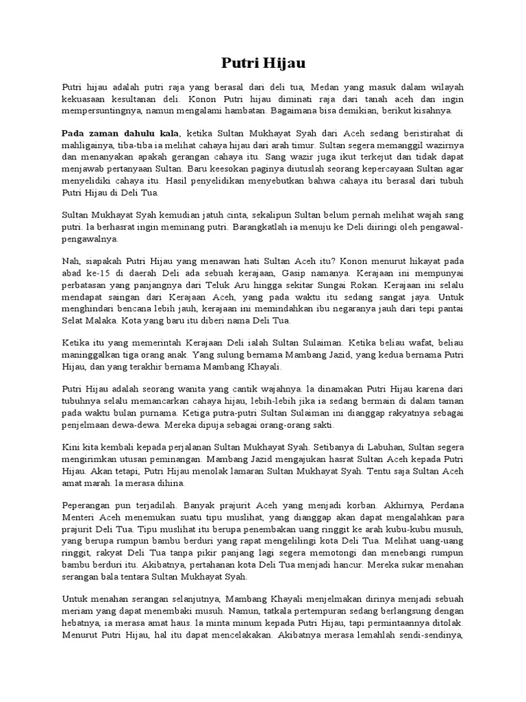 Cerita Rakyat Putri Hijau Pdf