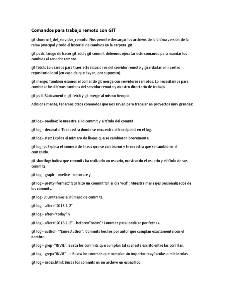 Comandos para Trabajo Remoto Con GIT | PDF