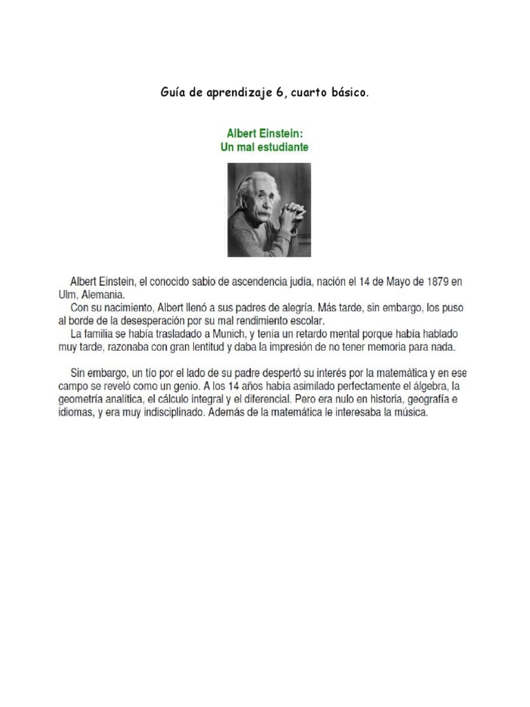 Guia 6 Comprension de Biografia de Albert Einstein y Aplicacion | PDF