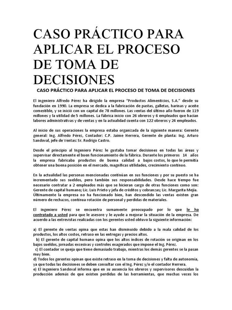 Caso Práctico para Aplicar El Proceso de Toma de Decisiones | PDF | Toma de decisiones | Economias
