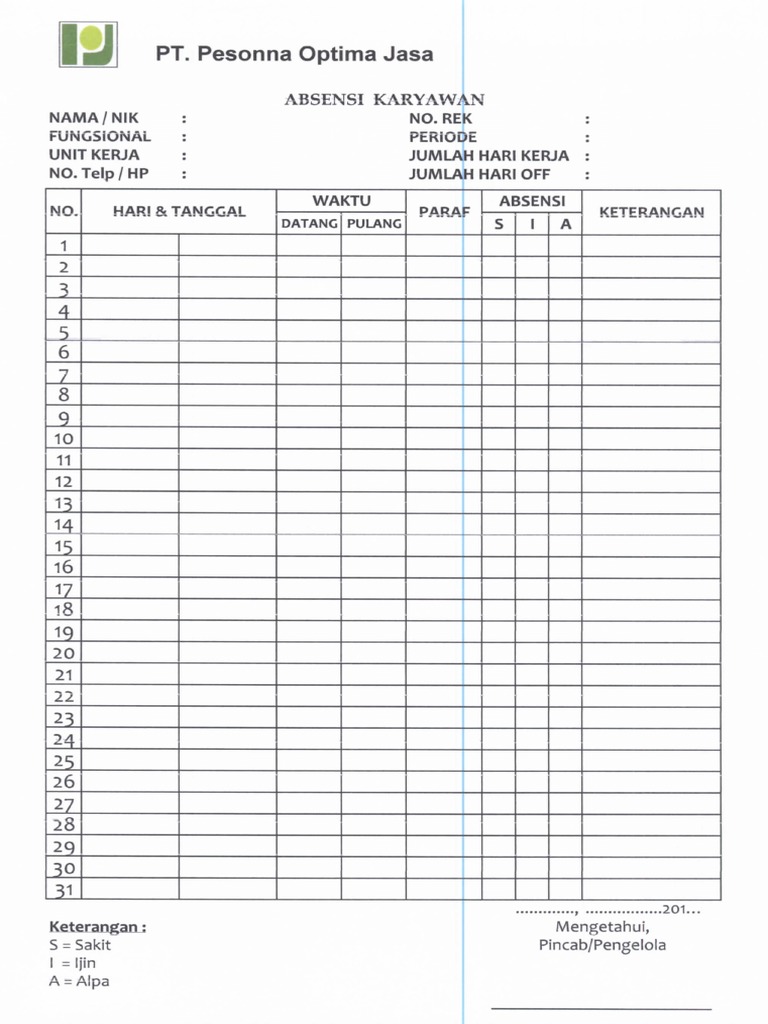FORM ABSEN PERORANGAN | PDF