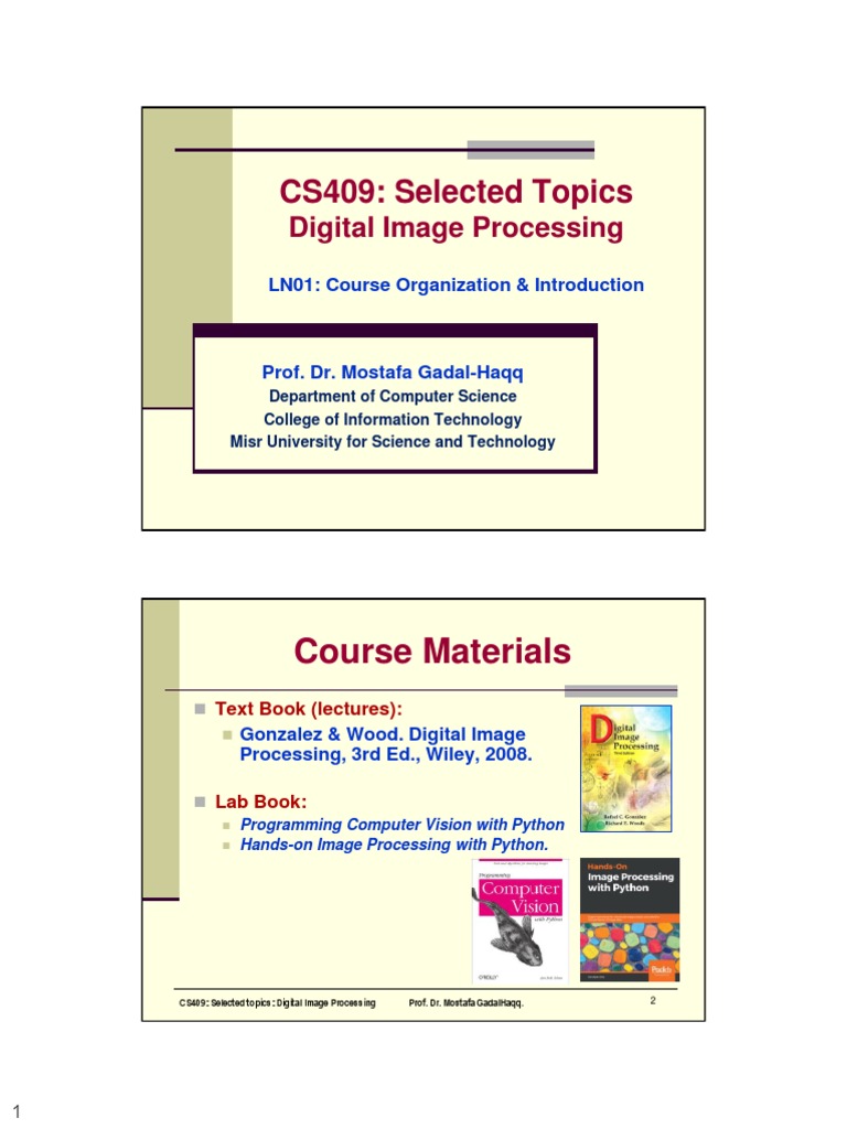 Digital Image Processing Course Overview | PDF