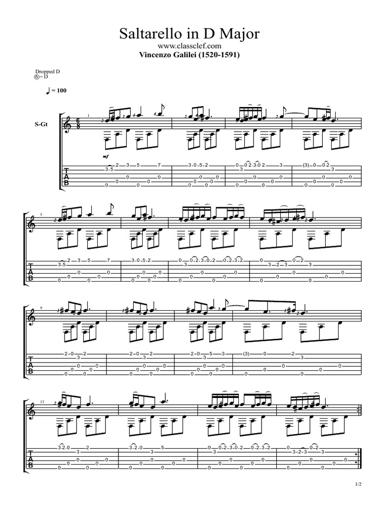 Saltarello in D Major by Vincenzo Galilei | PDF
