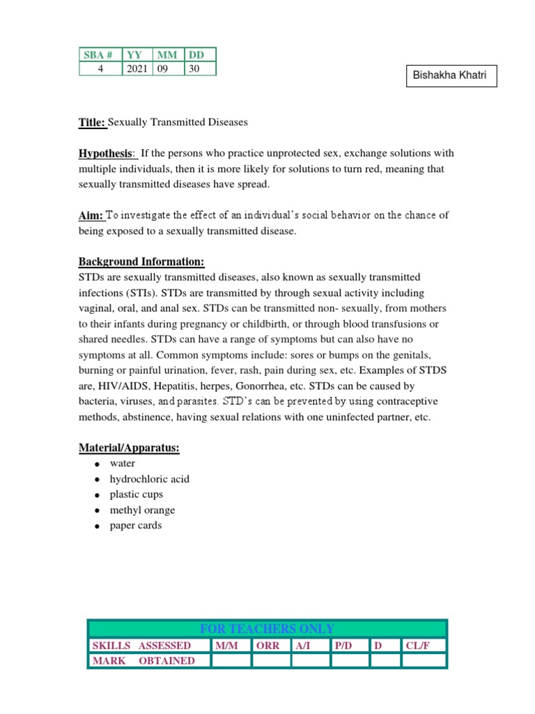 Sba #4 - STDS | PDF | Sexually Transmitted Infection | Sexually Transmitted Diseases And Infections