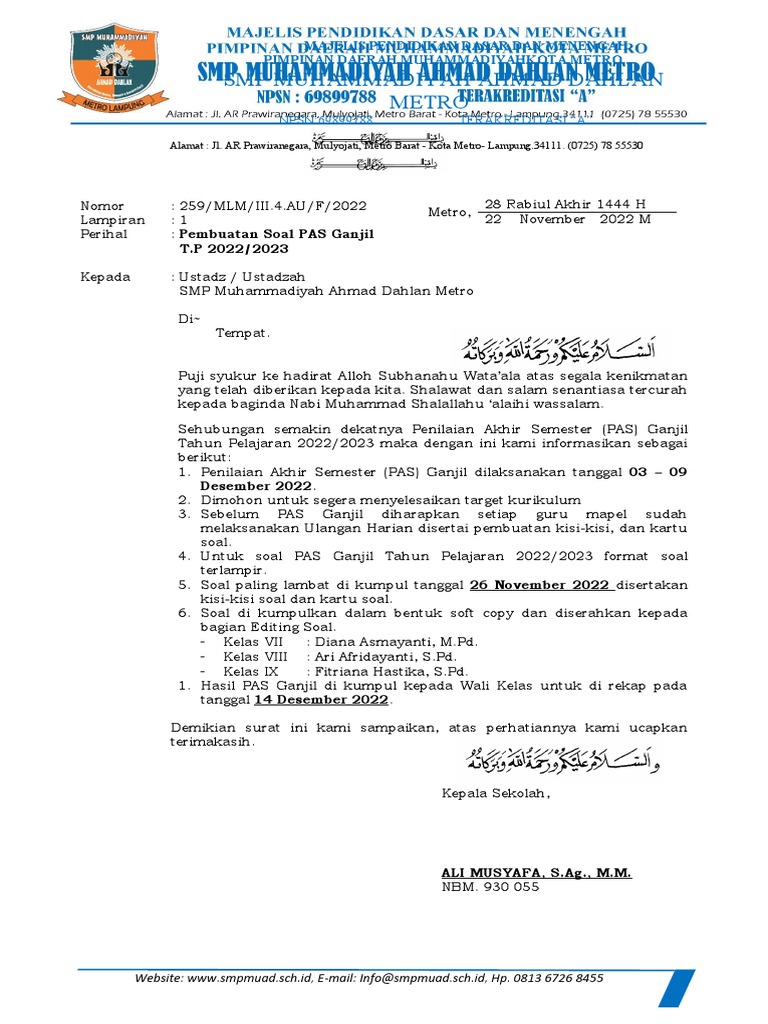Contoh Edaran Soal Pas Ganjil | PDF