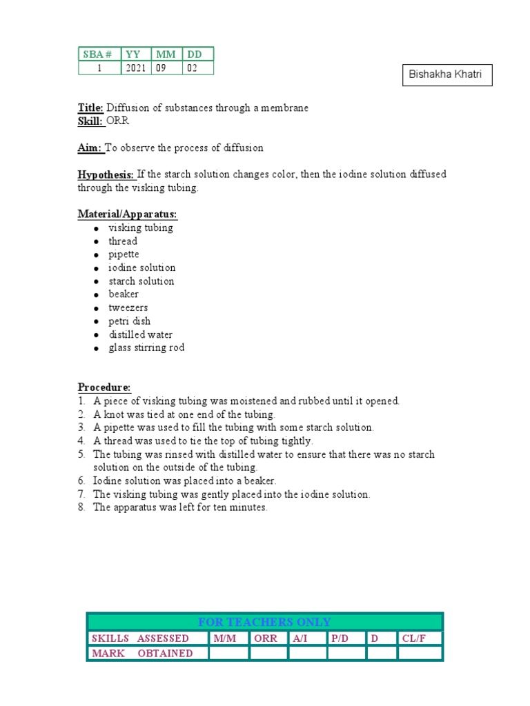 SBA #1 - Diffusion | PDF | Diffusion | Starch