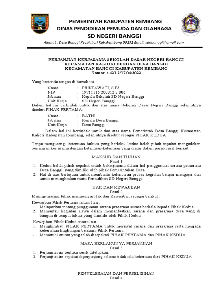 MOU Sekolah-Desa | PDF