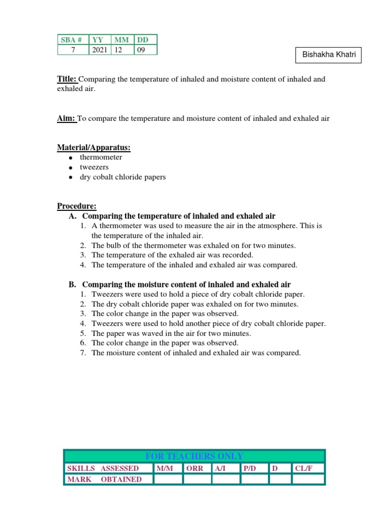 Inhaled vs Exhaled Air: Temperature & Moisture | PDF | Breathing ...
