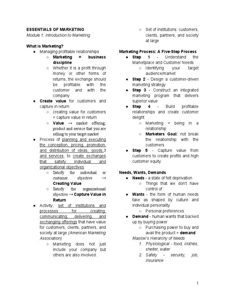 Notes 01 - Introduction To Marketing Management | PDF | Marketing ...