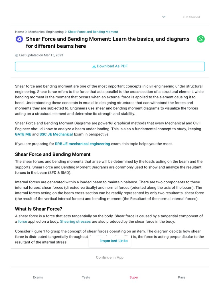 Shear Force and Bending Moment - Learn About Concepts and Diagrams | PDF | Bending | Beam ...