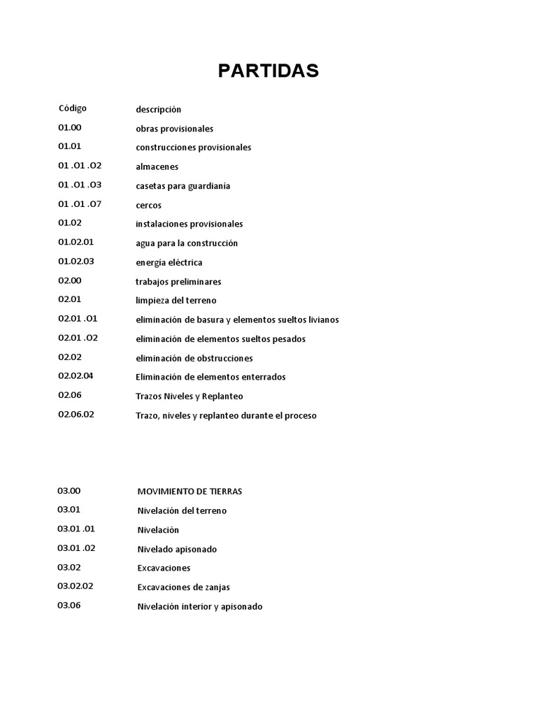 Partidas de Metrados Estructural | PDF