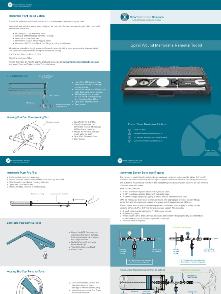 Spiral Wound Membrane Removal Toolkit | PDF | Membrane | Valve