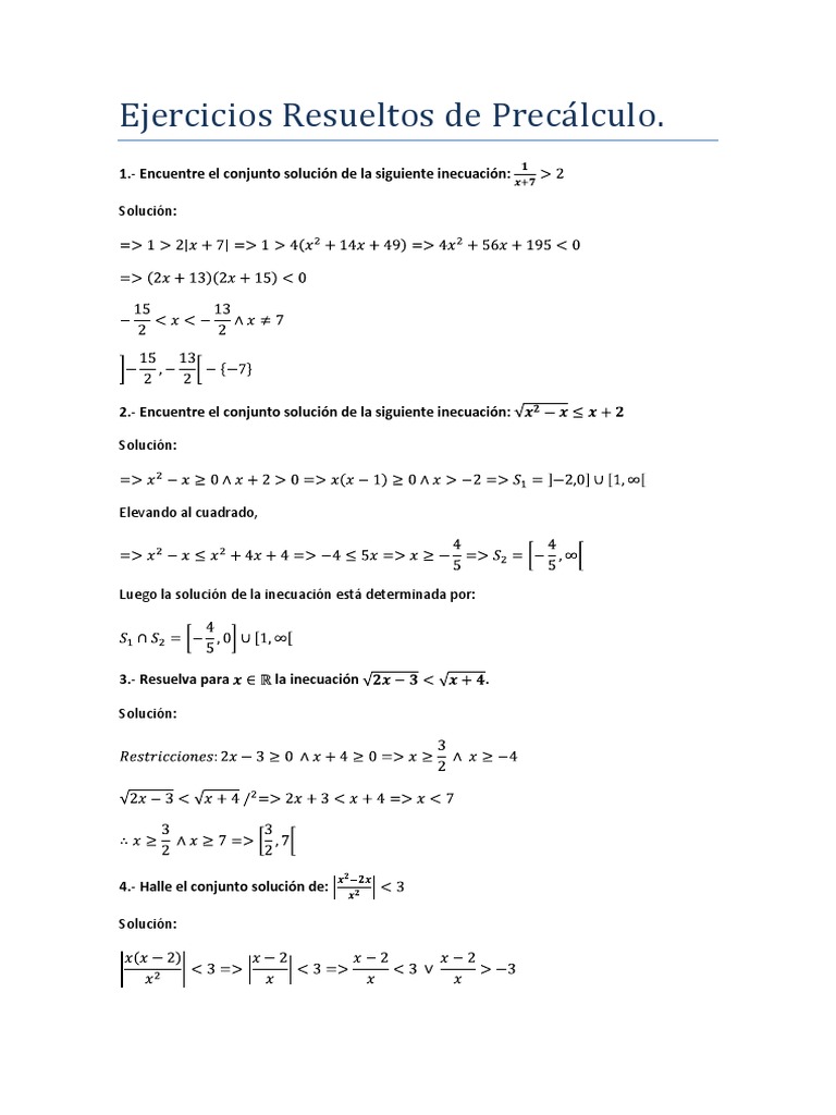 Ejercicios Resueltos de Precálculo.: 1.-Encuentre El Conjunto Solución de La Siguiente ...