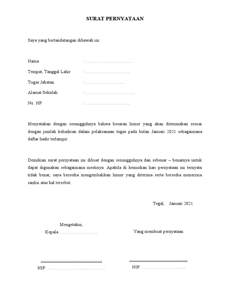 Surat Pernyataan Honor | PDF