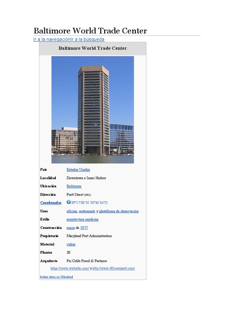 Baltimore World Trade Center: Icono arquitectónico | PDF | Negocios ...