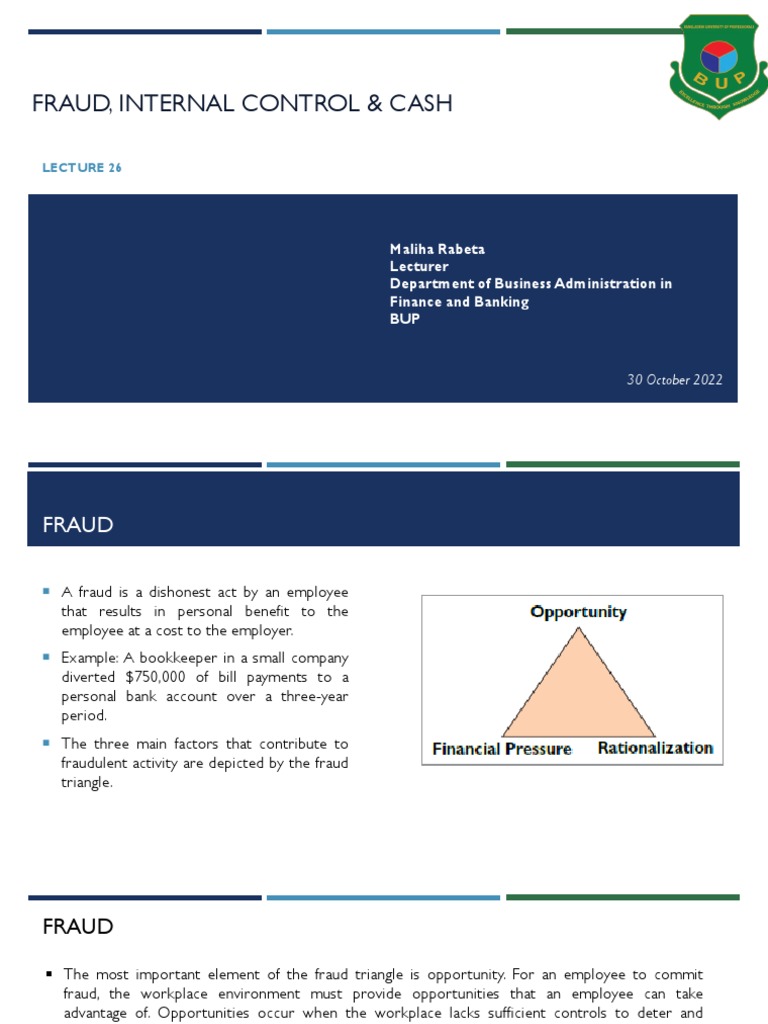 Fraud, Internal Control & Cash | PDF | Internal Control | Cheque Fraud, Internal Control & Cash | PDF | Internal Control | Cheque