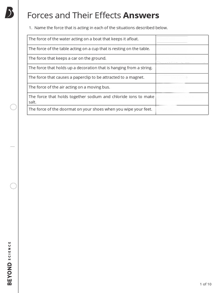 KS3 Forces Home Learning Sheets - Answers | PDF