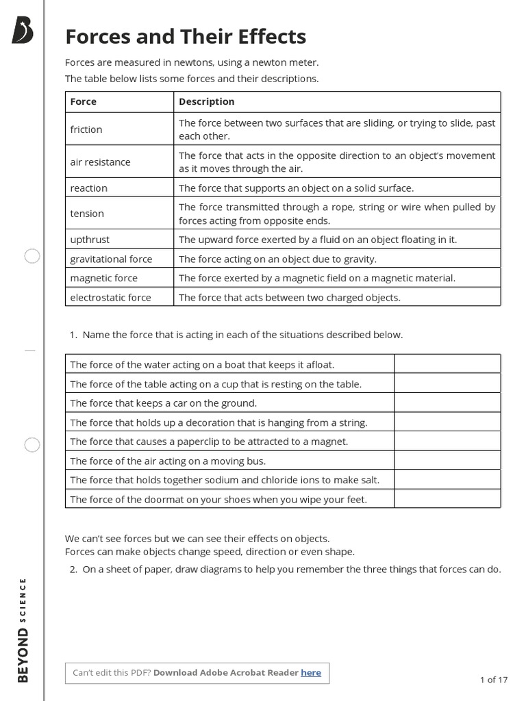 KS3 Forces Home Learning Sheets - Interactive | PDF | Weight | Force