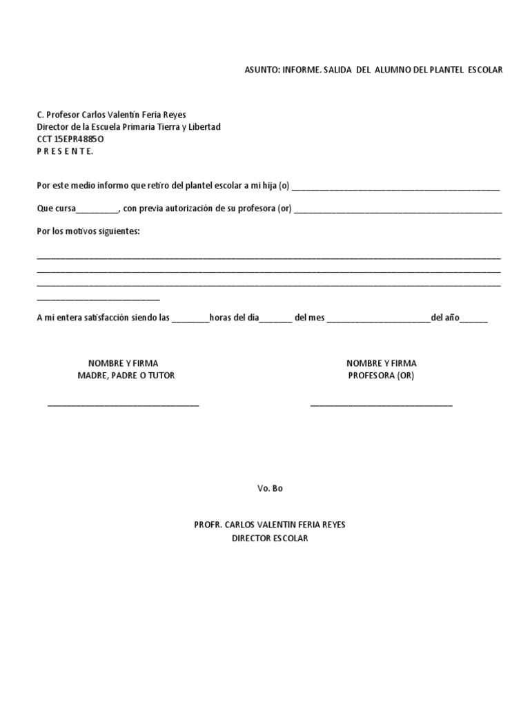 Formato de Salida de Alumnos | PDF