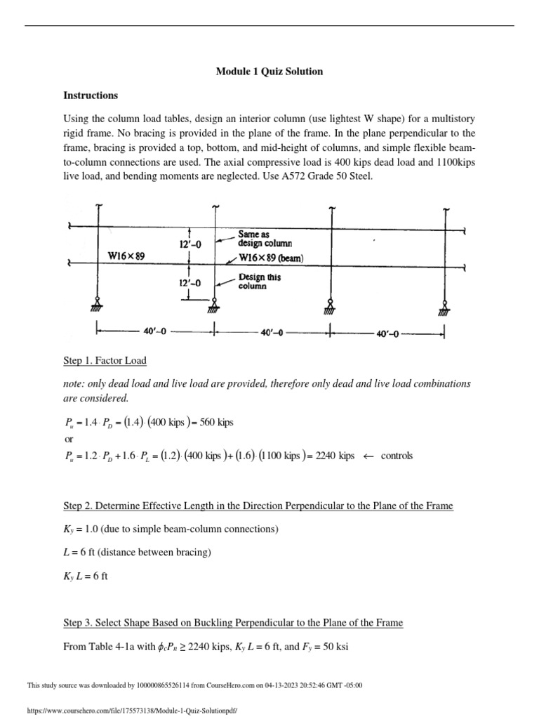Module 1 Quiz Solution PDF | PDF | Beam (Structure) | Buckling