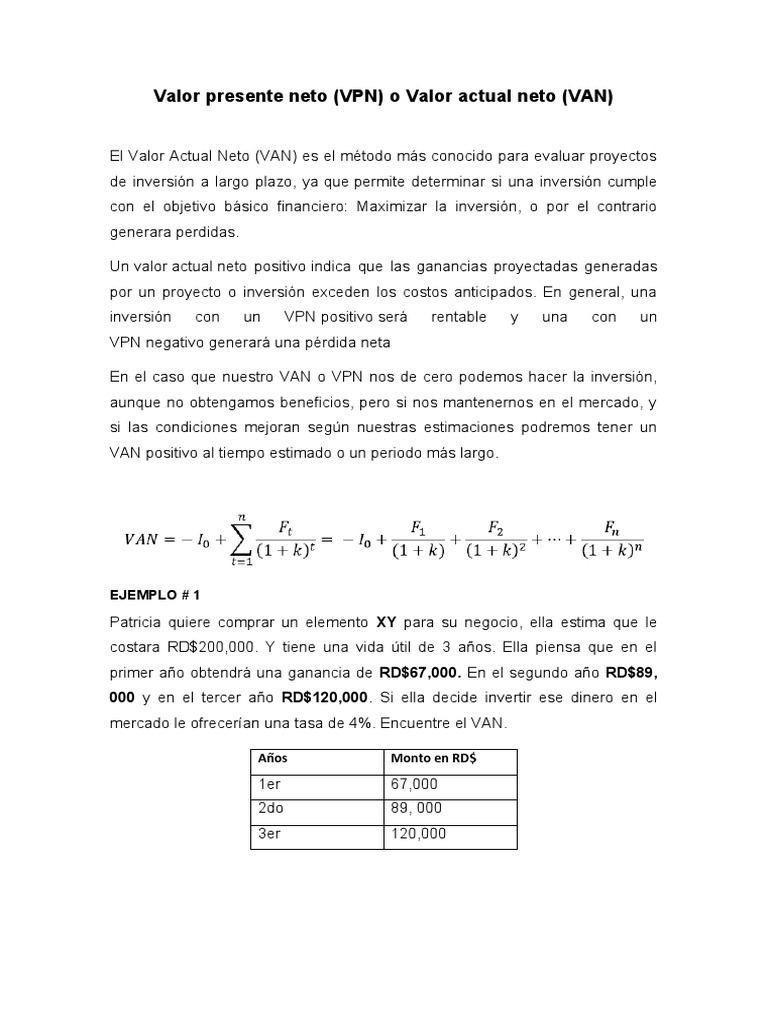 Valor Presente Neto (VPN) o Valor Actual Neto (VAN) - 2023 - Seccion0607 | PDF | Valor presente ...