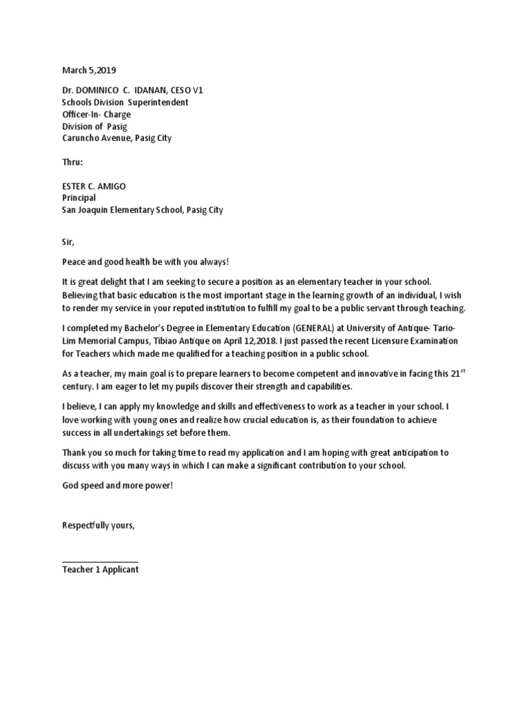 APPLICATION LETTEr Letter of Intent | PDF | Teachers