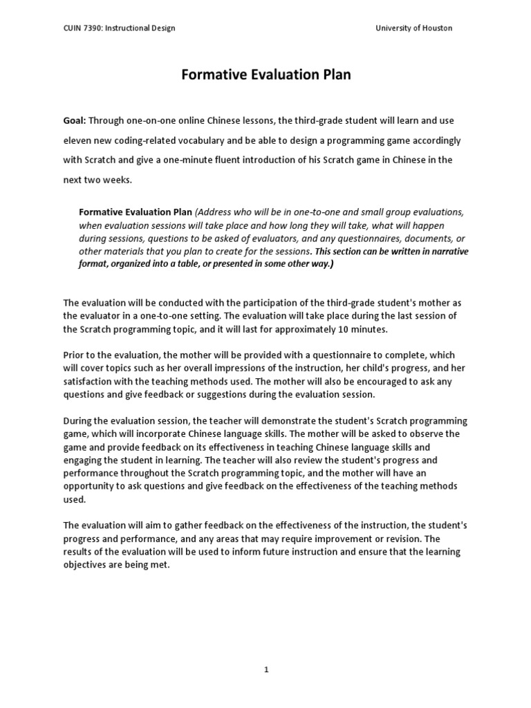 Formative Evaluation Plan | PDF