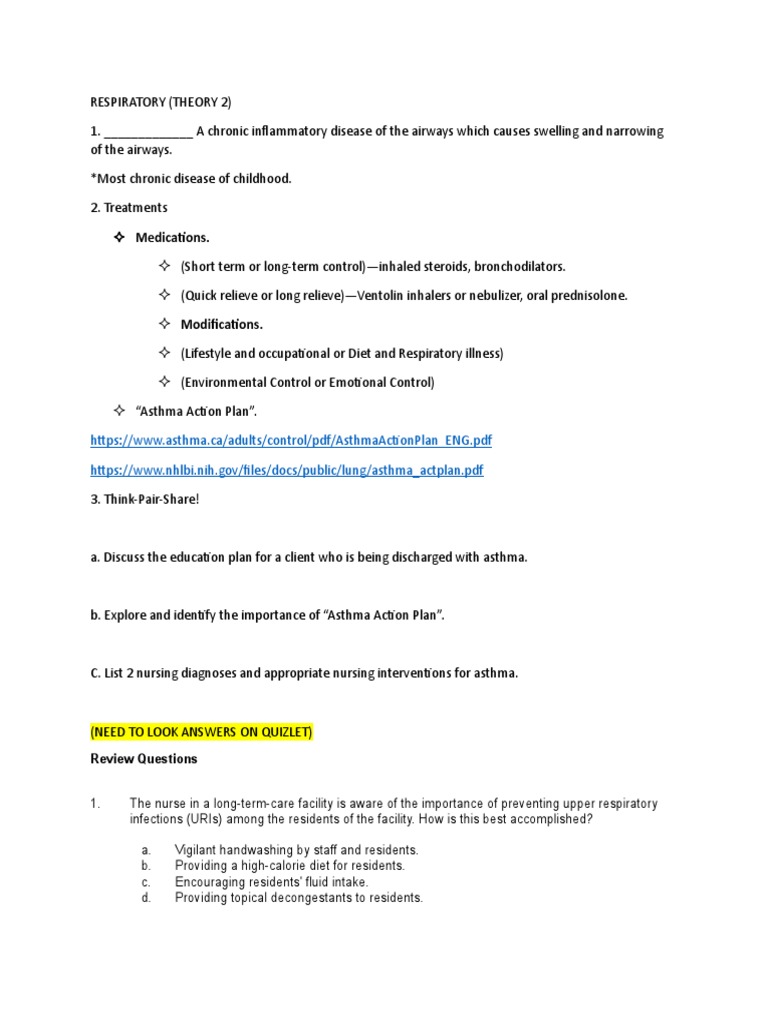 Respiratory Questions (Week 12) | PDF | Chronic Obstructive Pulmonary ...