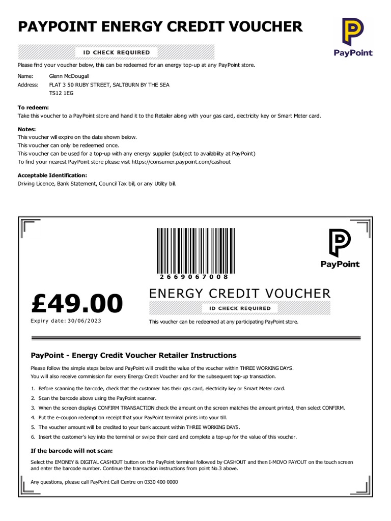 Paypoint Energy Credit Voucher: Energycreditvoucher | PDF | Business ...
