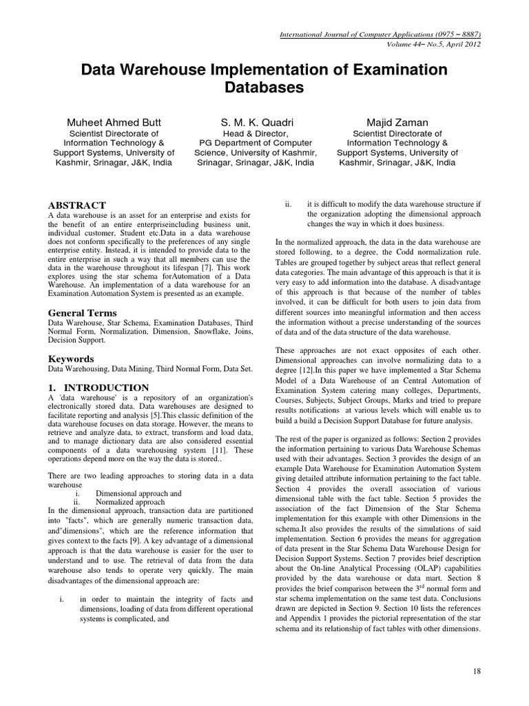 Data Warehouse Implementation of Examination Datab | PDF | Data Warehouse | Computing