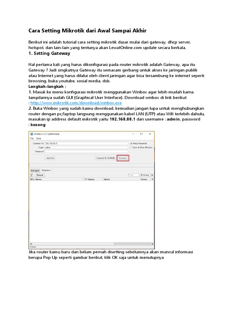 Cara Setting Mikrotik Dari Awal Sampai Akhir | PDF