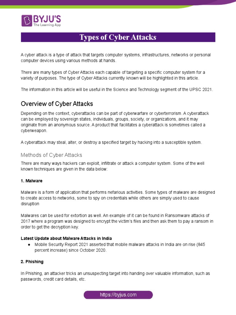Types of Cyber Attacks | PDF | Computers