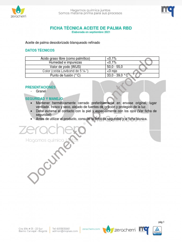 F.T Aceite de Palma RBD | PDF